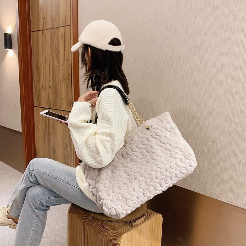 Tote Bag large Shoulder Bag Fleece Faux Fur Hobo Tote Bag Handbag Retro Bag Solid Color Big Chic Purse