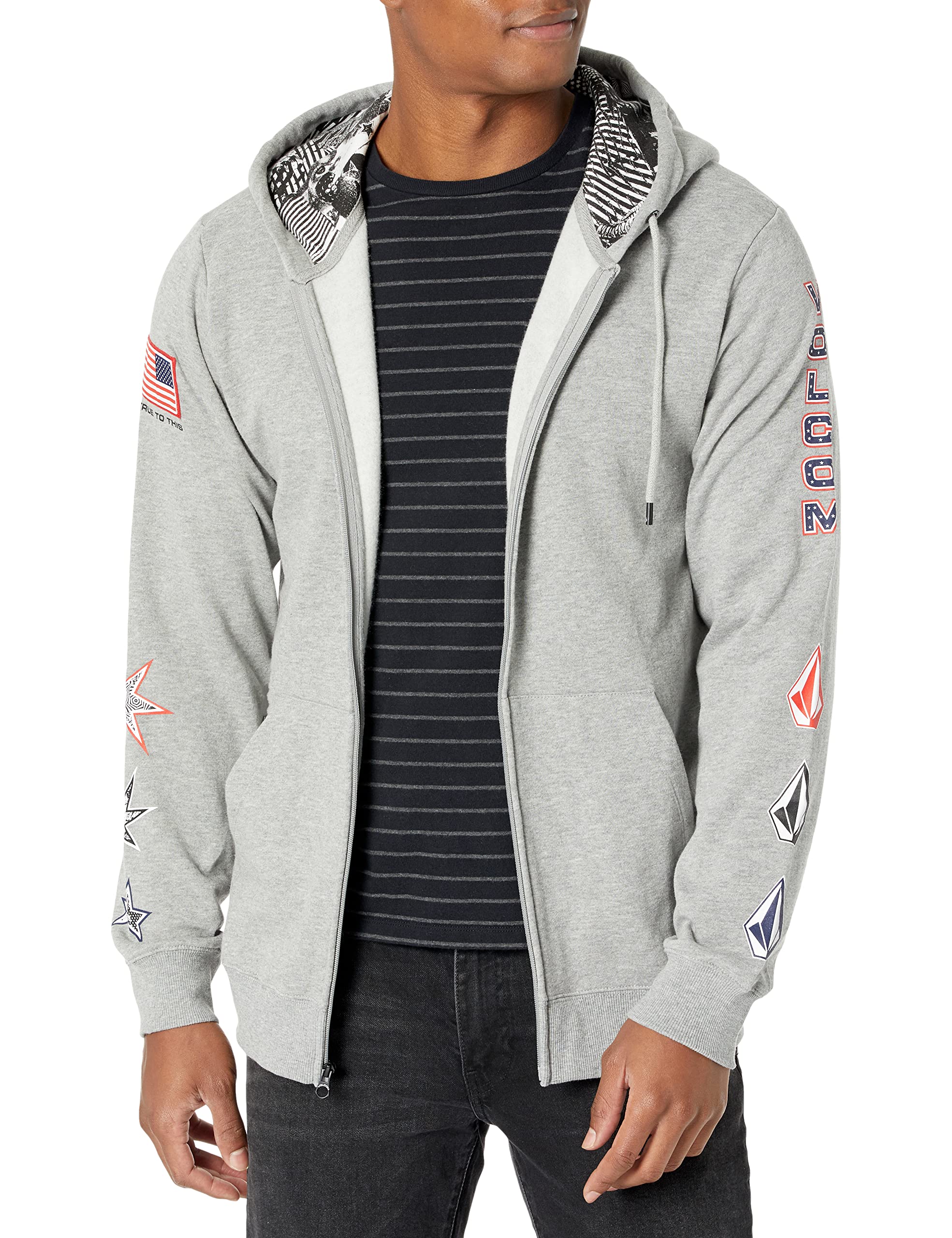Volcom Men's Iconic Stone Zip Hooded Fleece Sweatshirt, USST Heather Grey, X-Large