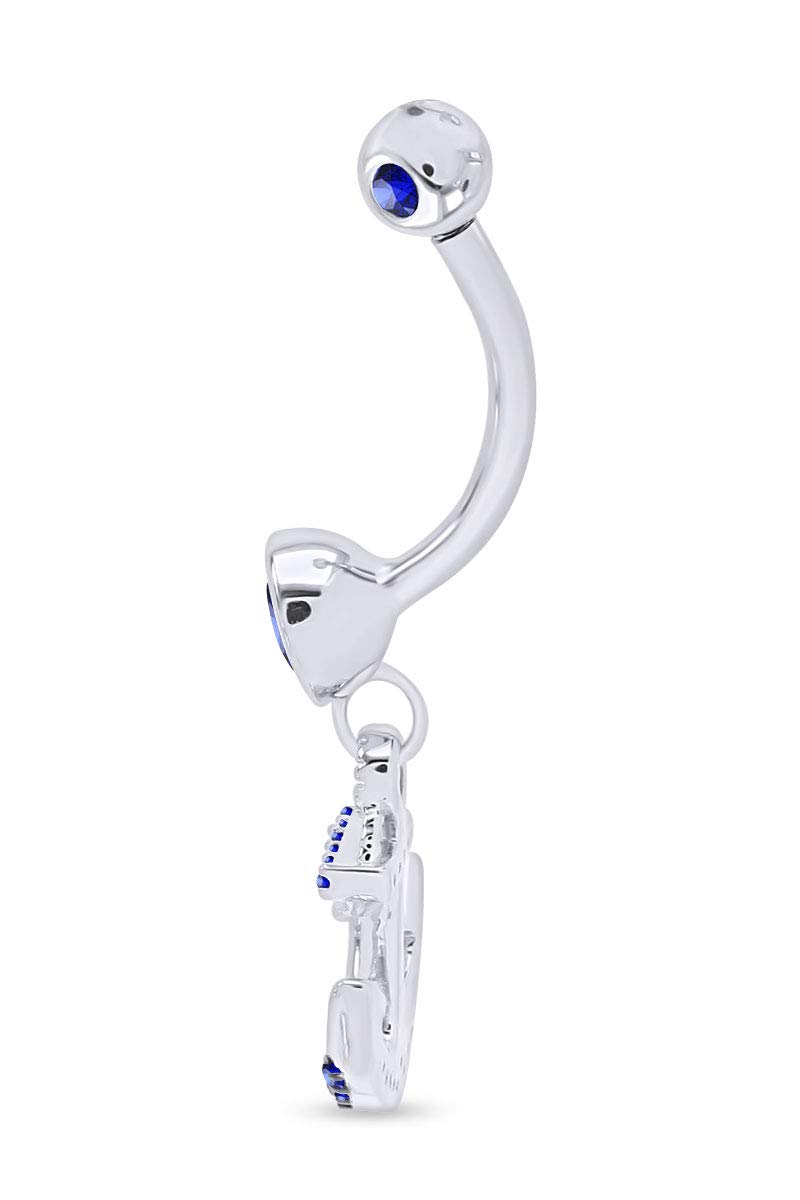 Round Shape Simulated Blue Sapphire Anchor Dock Belly Navel Ring in 14K White Gold Over Sterling Sliver