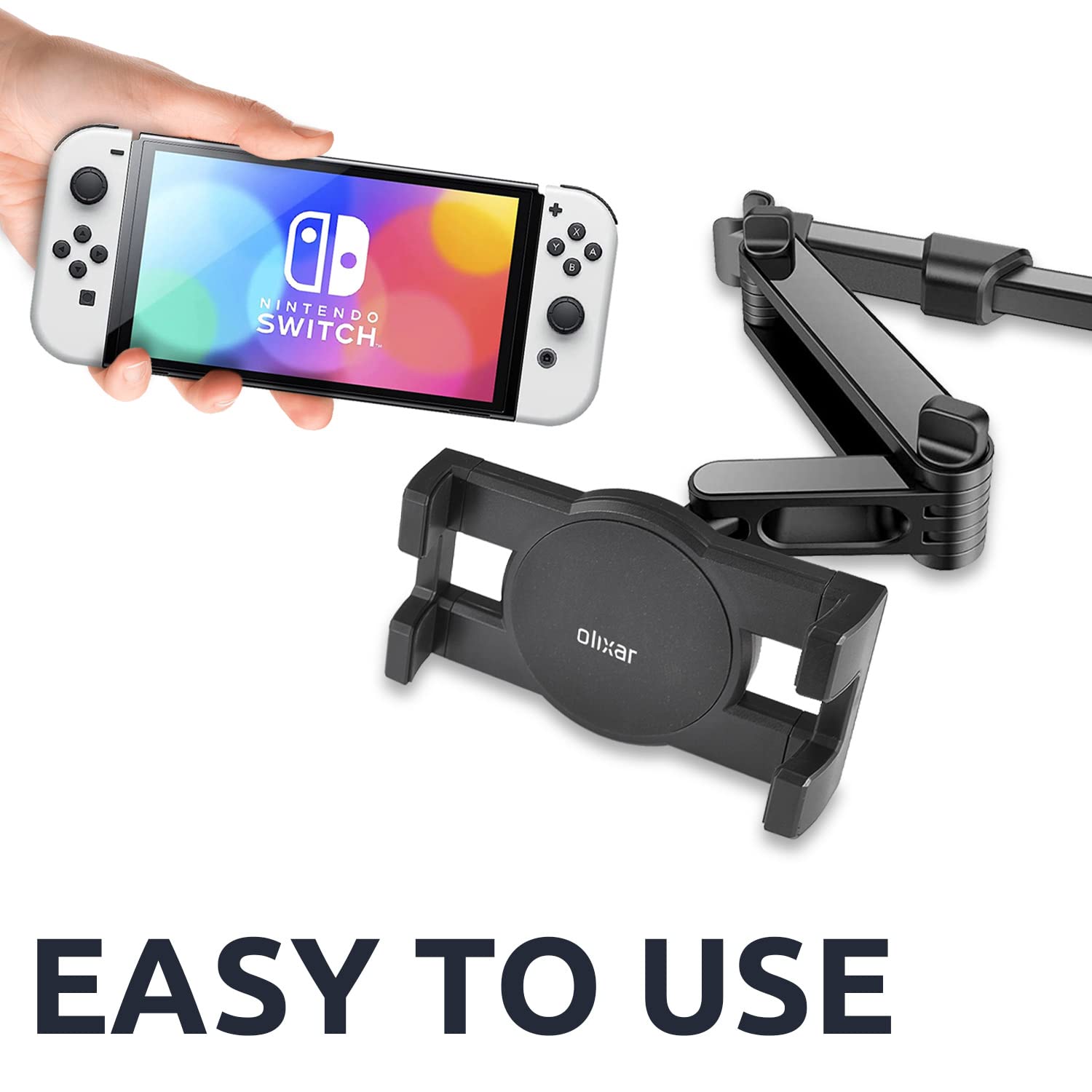 Olixar Car Mount for Nintendo Switch, Perfect for Back Seat Passengers - Headrest Mount - 360 Degree Rotation - Designed for Nintendo Switch and Switch OLED - Recommended by T3
