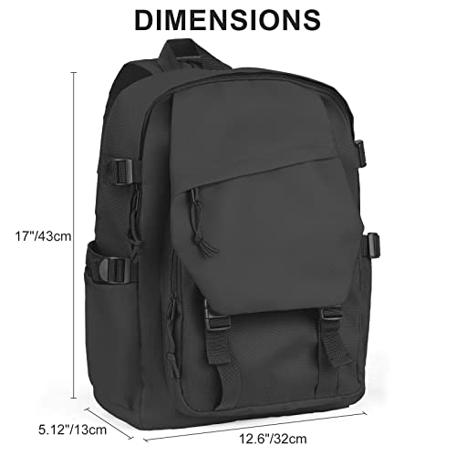 REAWUL Lightweight Backpack for School,Laptop Backpack for Men Women Water Resistant Travel Rucksack with Bottle Side Pocket (Black)…