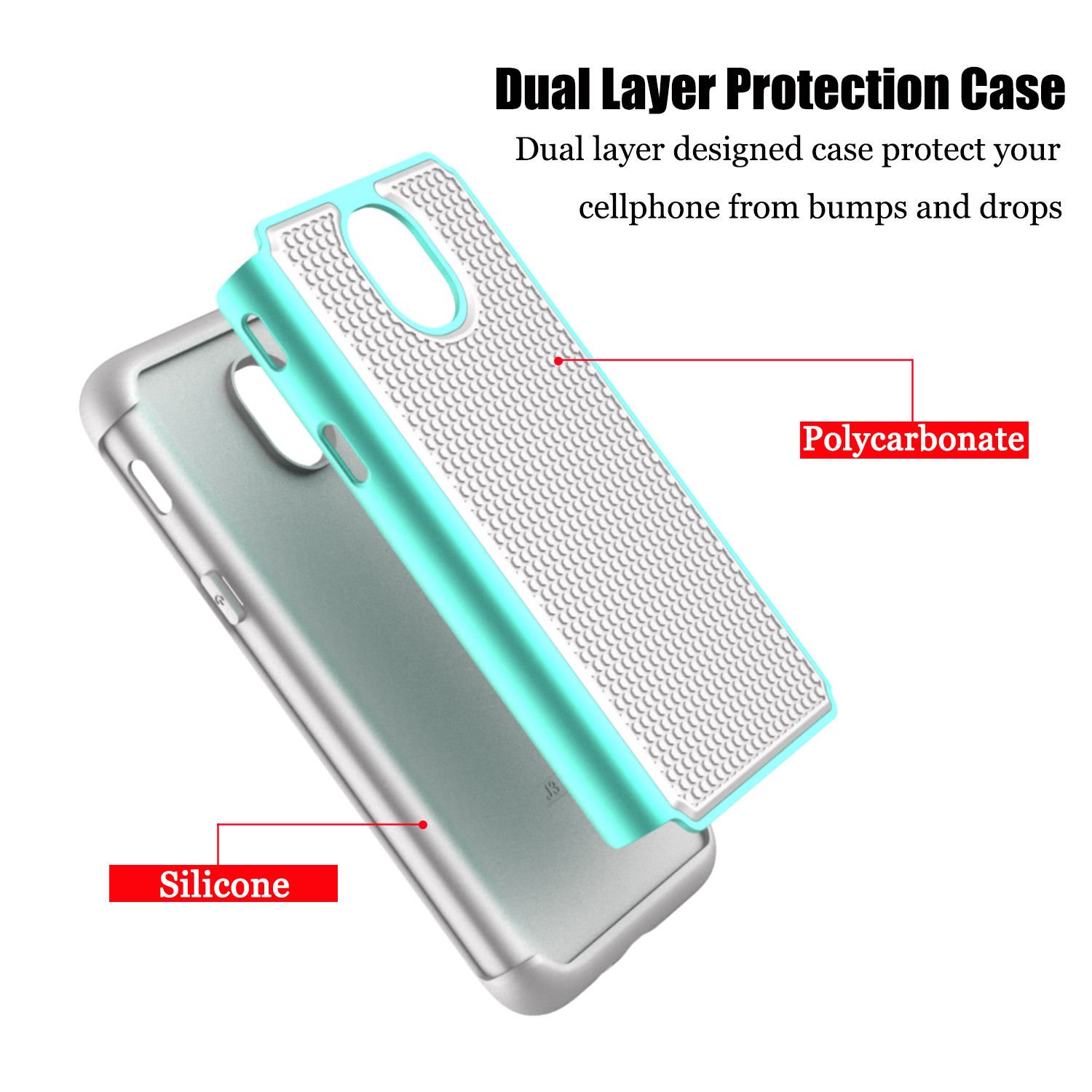 UniSpg for Galaxy J3 Orbit Case,Galaxy J3 2018 Case, Galaxy J3V 2018 Case, Galaxy J3 Star Case, Galaxy J3 Achieve Case [Military Grade] Protective Shockproof Hybrid Phone Cover [Turquoise]