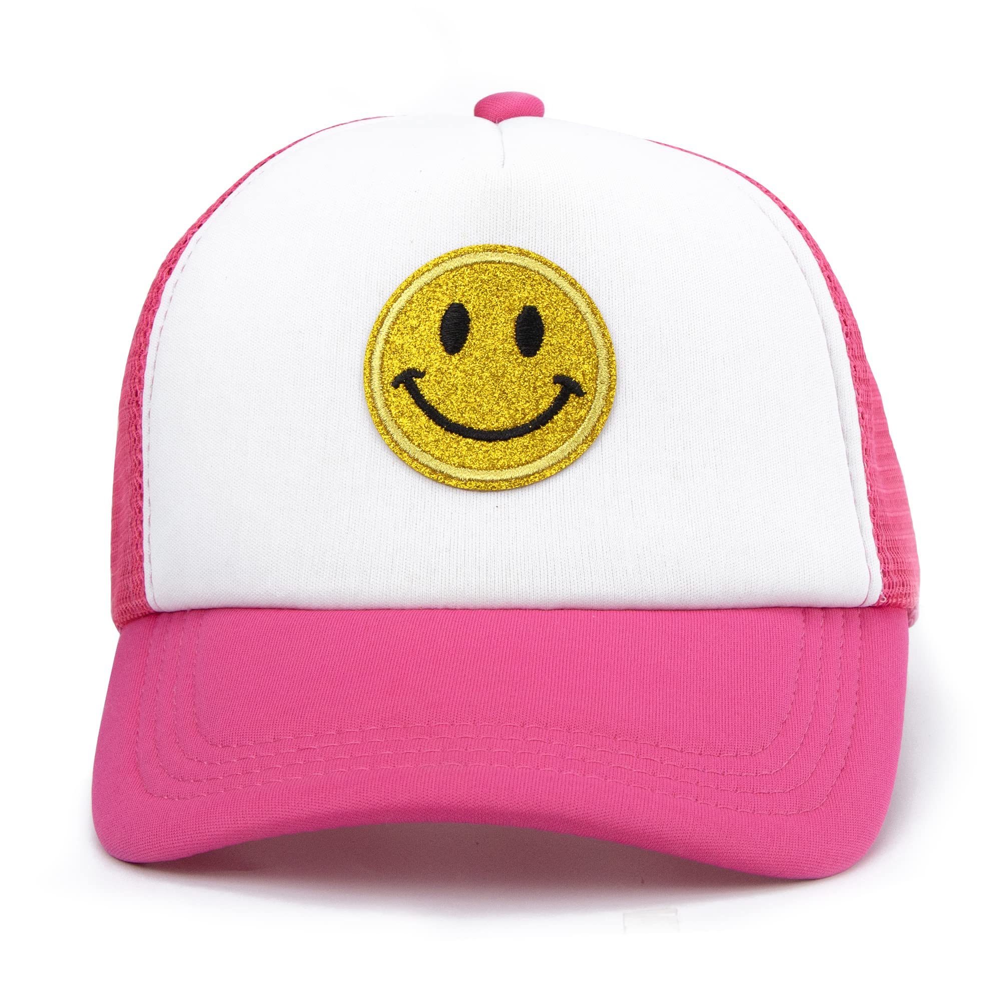 Vikodah Smiley Face Trucker Hats Preppy Style Baseball Hat,Unstructured Dad Cap for Unisex Pink