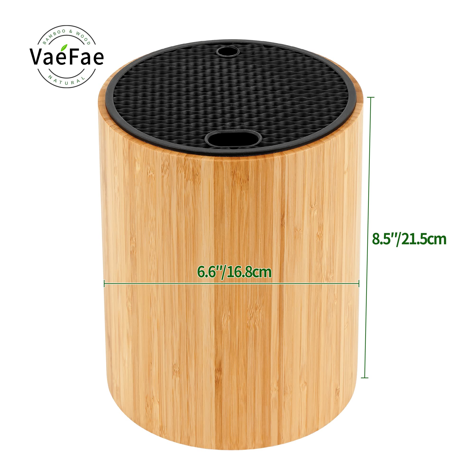 VaeFae Bamboo Round Knife Holder with Slots for Knife Sharpener and Scissors, Universal Knife Block, Kitchen Knife Storage with Unique Slot Design