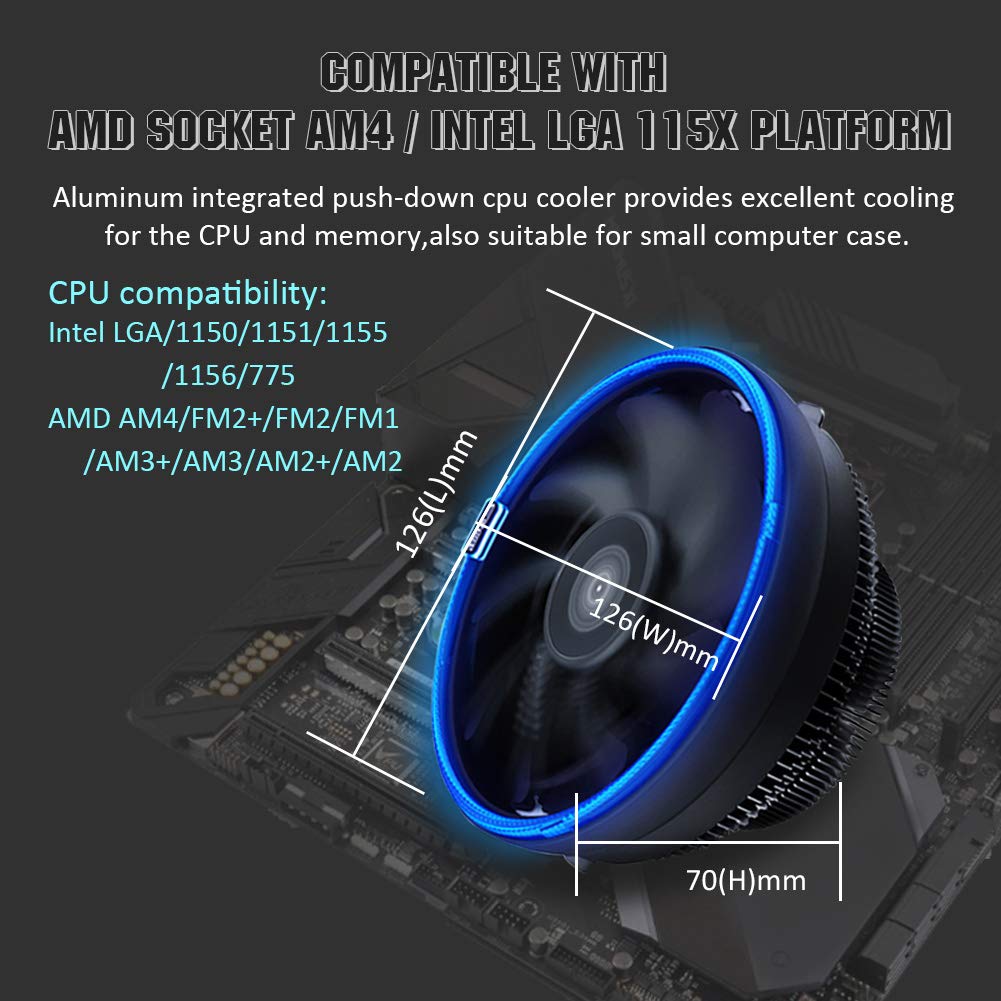 PCCOOLER E126M B Low-Profile CPU Cooler with Quiet PWM Fan All-Round Cooling for Computer Case Corona LED Blue Frame