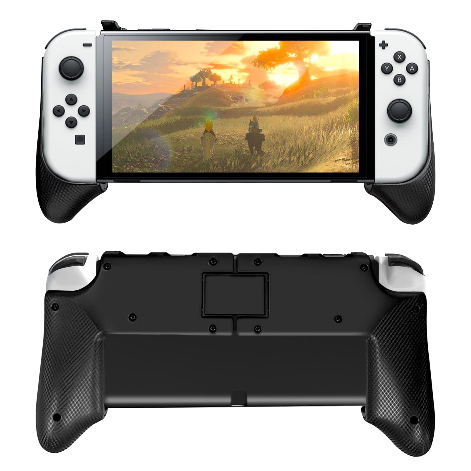 Switch OLED Grip, AKNES Switch OLED Console Folding Handle Grips Case with 4 Game Cards Store Slot, Comfort Ergonomic Handle Case for N-Switch OLED Model(2021) Black