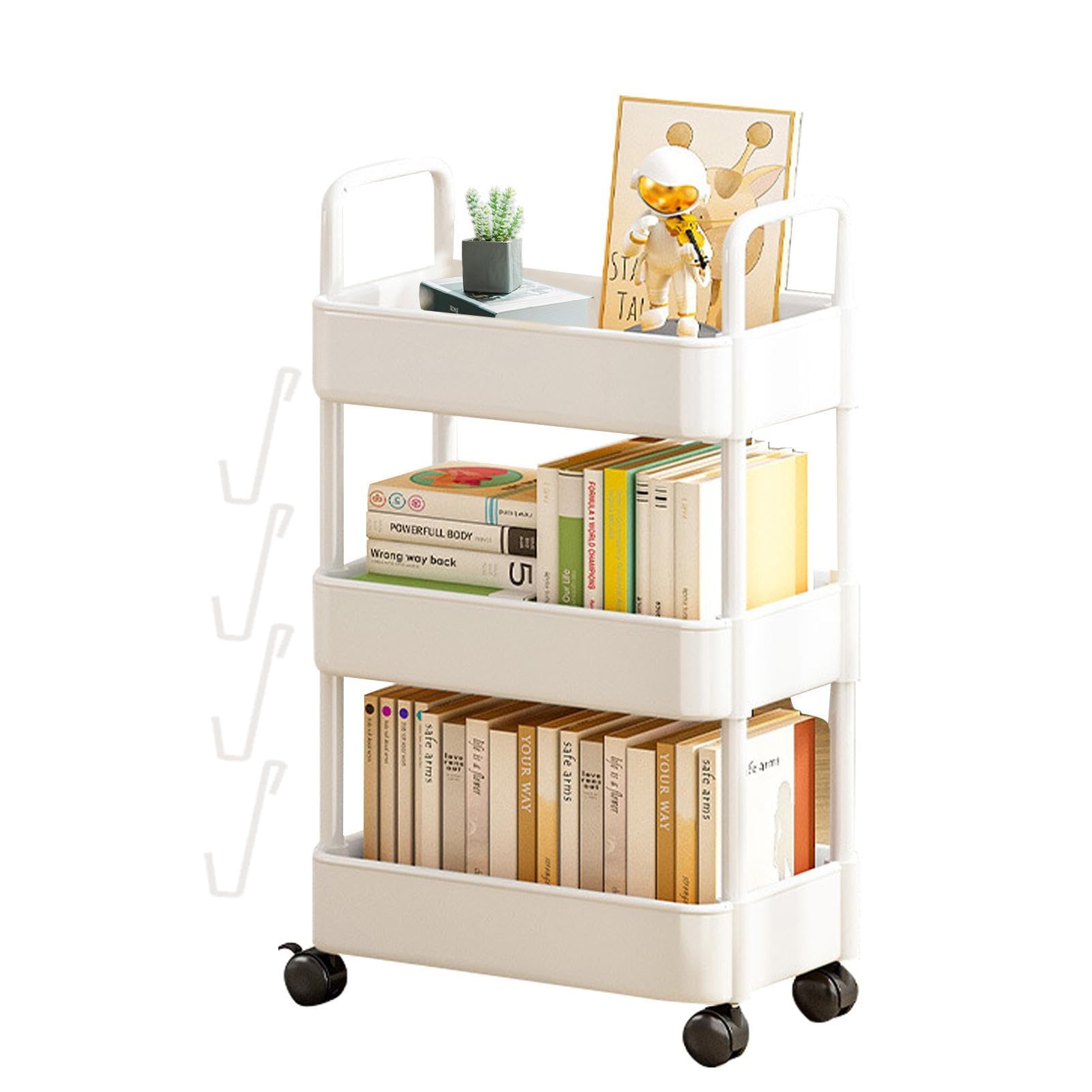 Ranpeng 3-Tier Rolling Utility Cart, White, Easy Assembly, Ideal for Indoor Storage and Organization