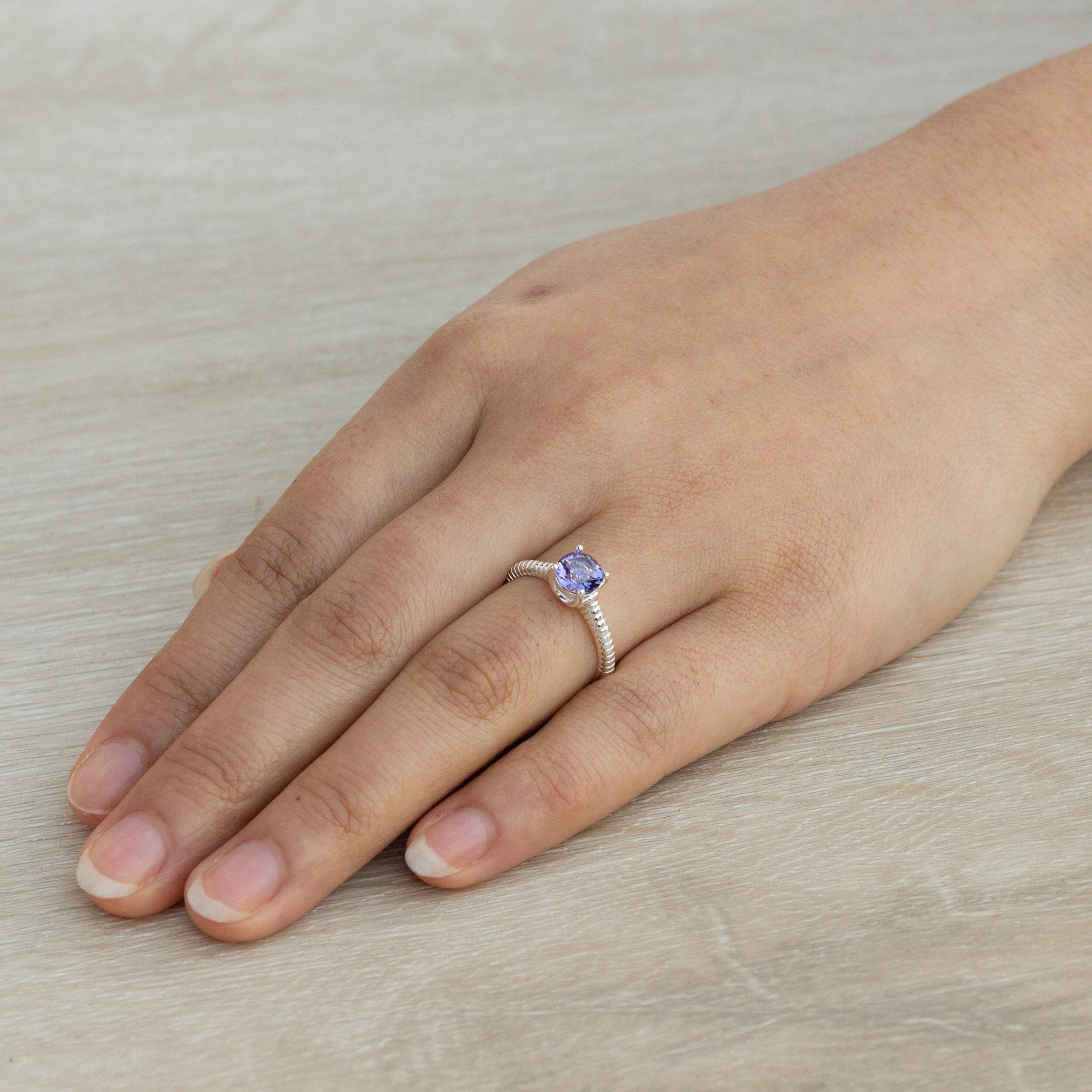 Philip Jones February (Amethyst) Adjustable Birthstone Ring Created with Zircondia® Crystals