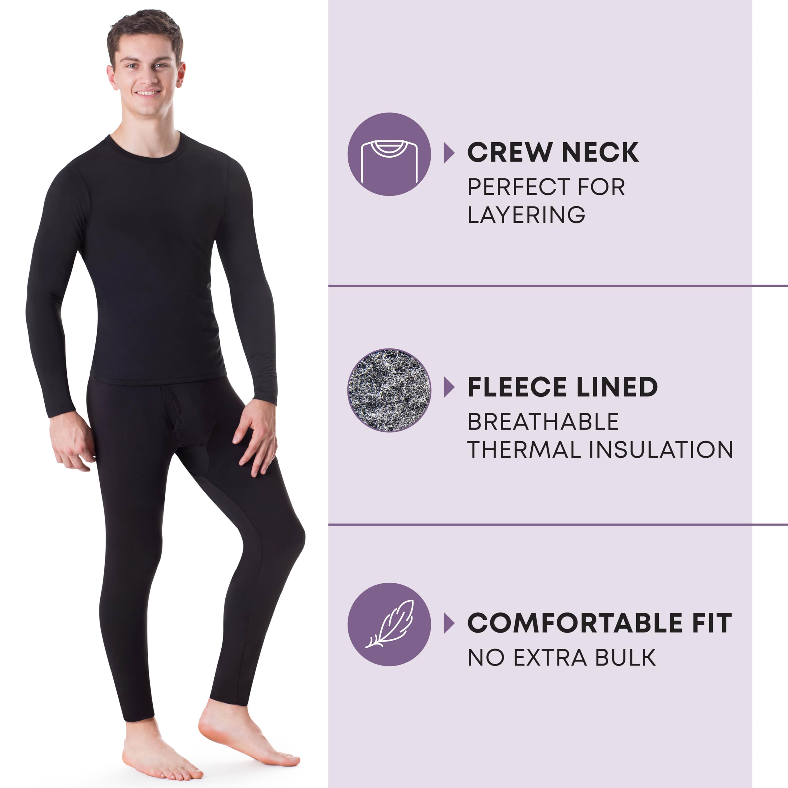 Rocky Thermal Underwear for Men (Long Johns Thermals Set) Shirt & Pants, Base Layer (Black - Heavyweight/X-Large)