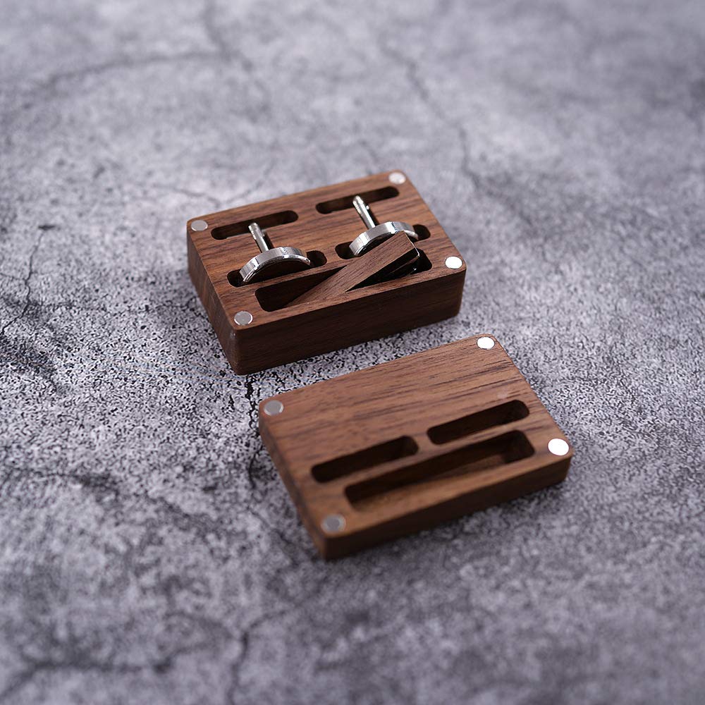 Rustic Black Walnut Wooden Round Cufflinks Tie Clips With Organizer Box for Men