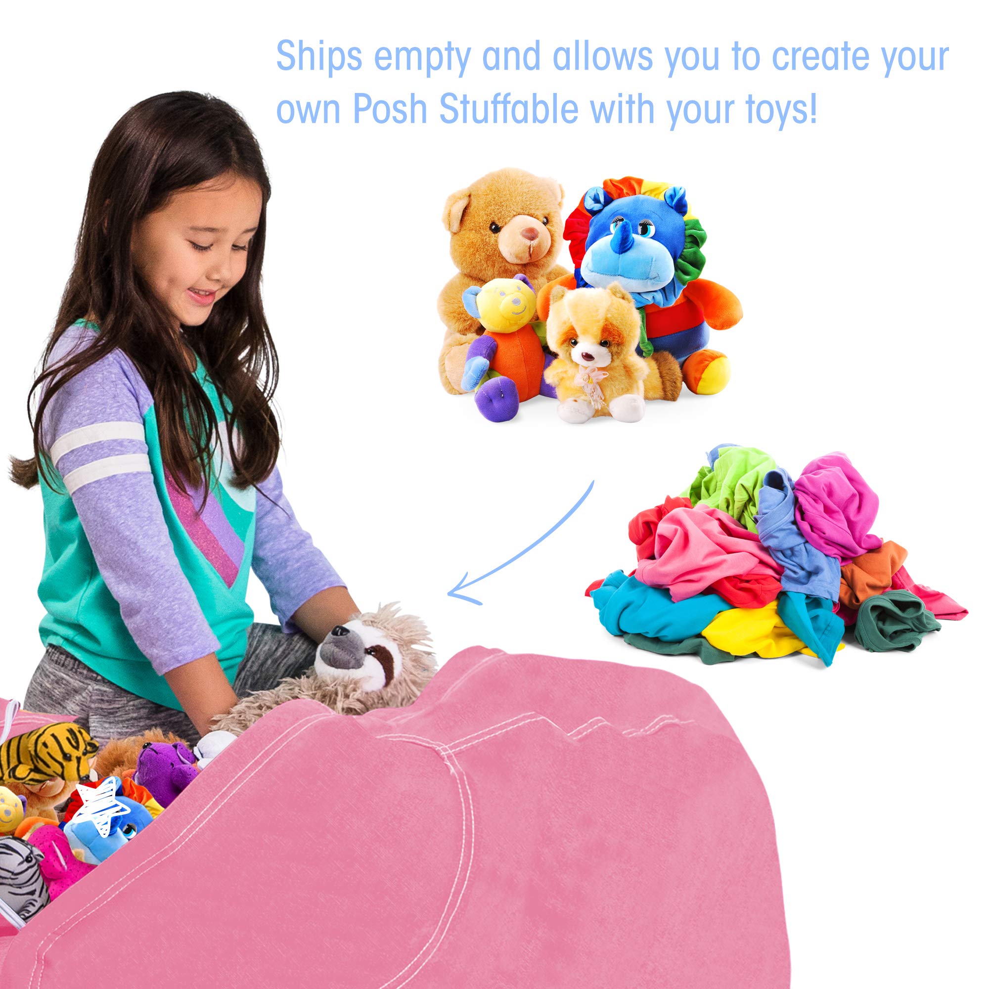 Posh Stuffable Kids Stuffed Animal Storage Bean Bag Chair Cover - Childrens Toy Organizer, X-Large 48" - Solid Pink