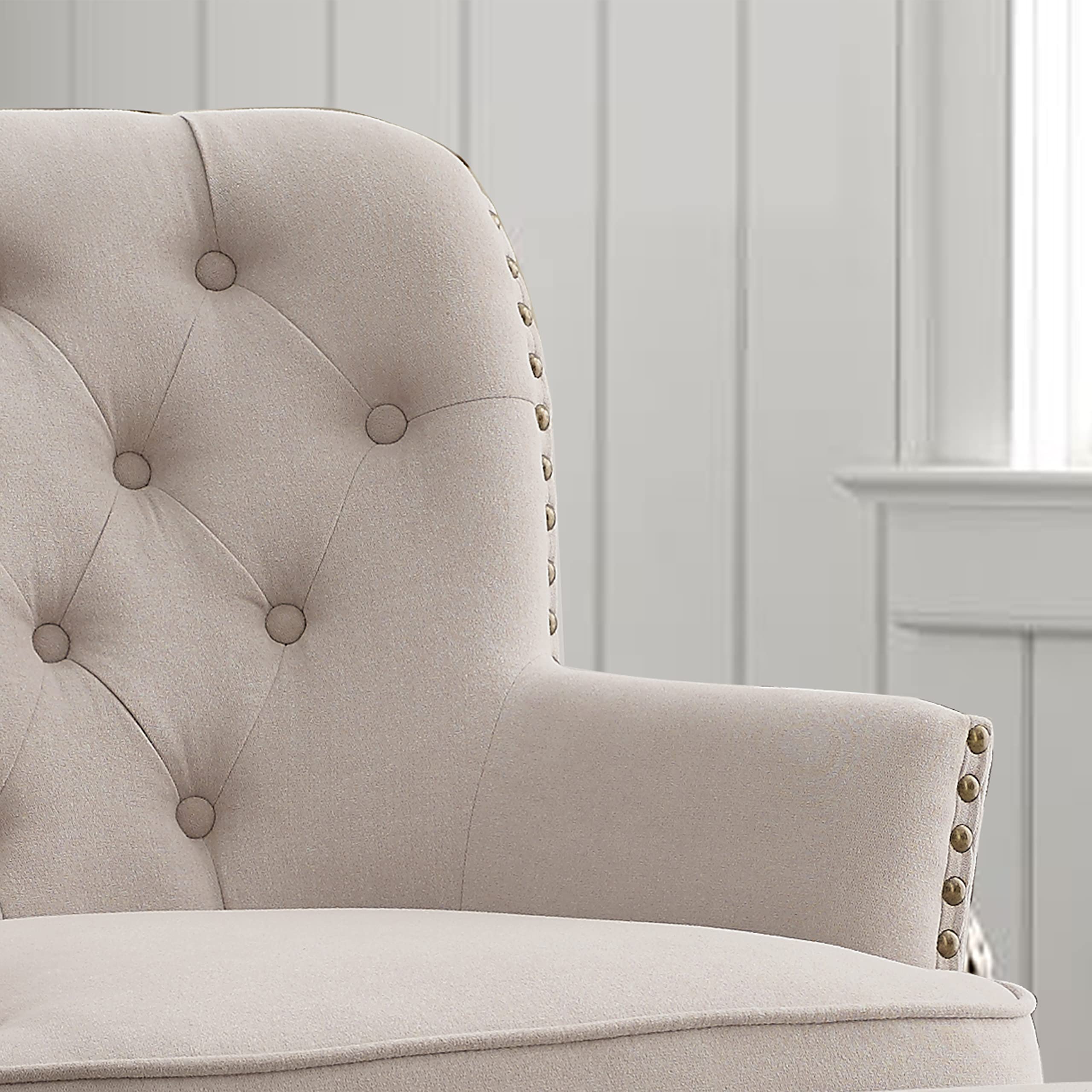 Rosevera McCarthy Furniture Ottoman Arm Living Room Comfy Small Accent Chairs for Bedroom, Standard Size, Pearl Beige