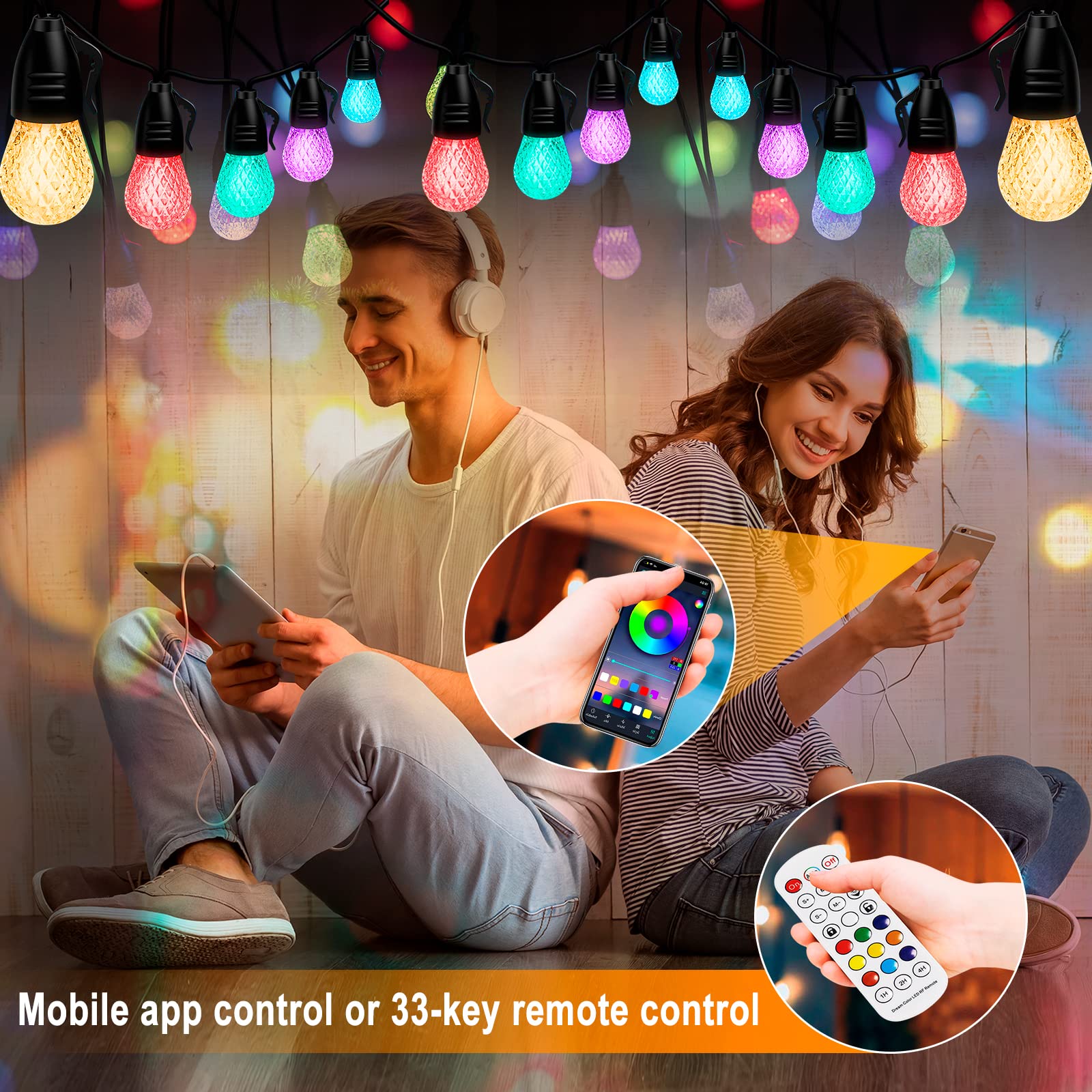 OuZong 49ft Outdoor String Lights, 1.5 Times Longer lifespan, Remote and App Control String Lights, Outdoor Lights for Patio Waterproof Connectable String Lights Indoor for Backyard