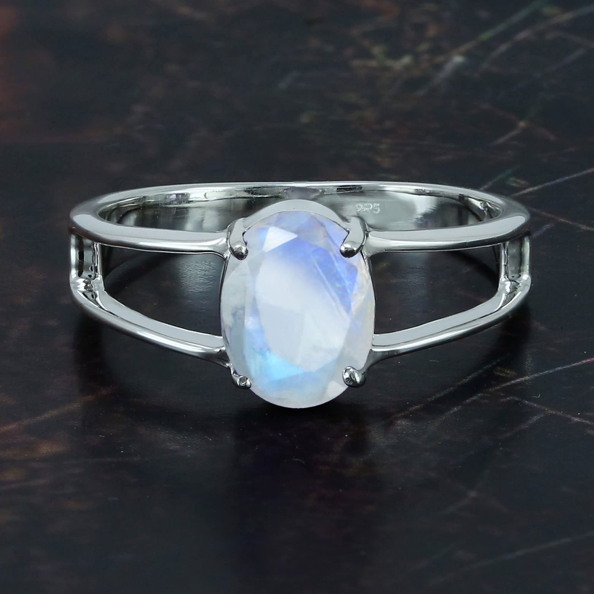 TISHAVI Moonstone Ring For Women, Sterling Silver Ring For Women, White Stone Ring For Women Sterling Silver, Ring Size 11