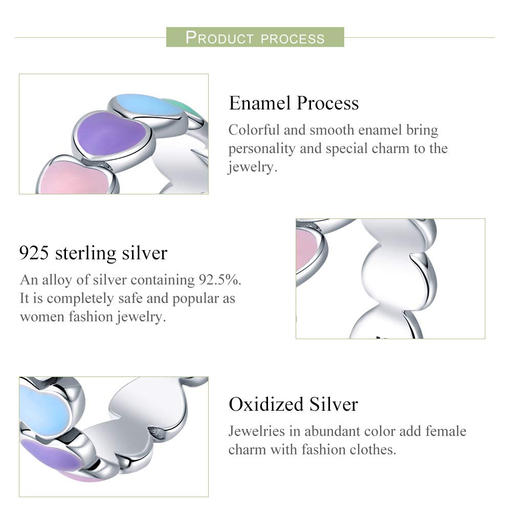 Qings 925 Sterling Silver Endless Love Heart Ring Rainbow Heart Color Heart to Heart Exquisite Fashion Ring as a Gift for Girlfriend