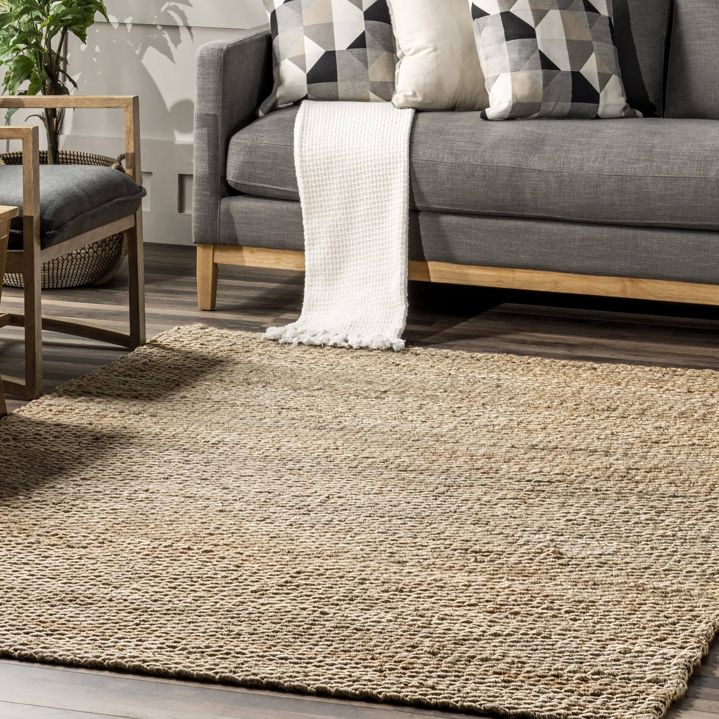 nuLOOM Hailey Hand Woven Jute Accent Rug, 2' x 3', Natural, Rectangular, 0.75" Thick