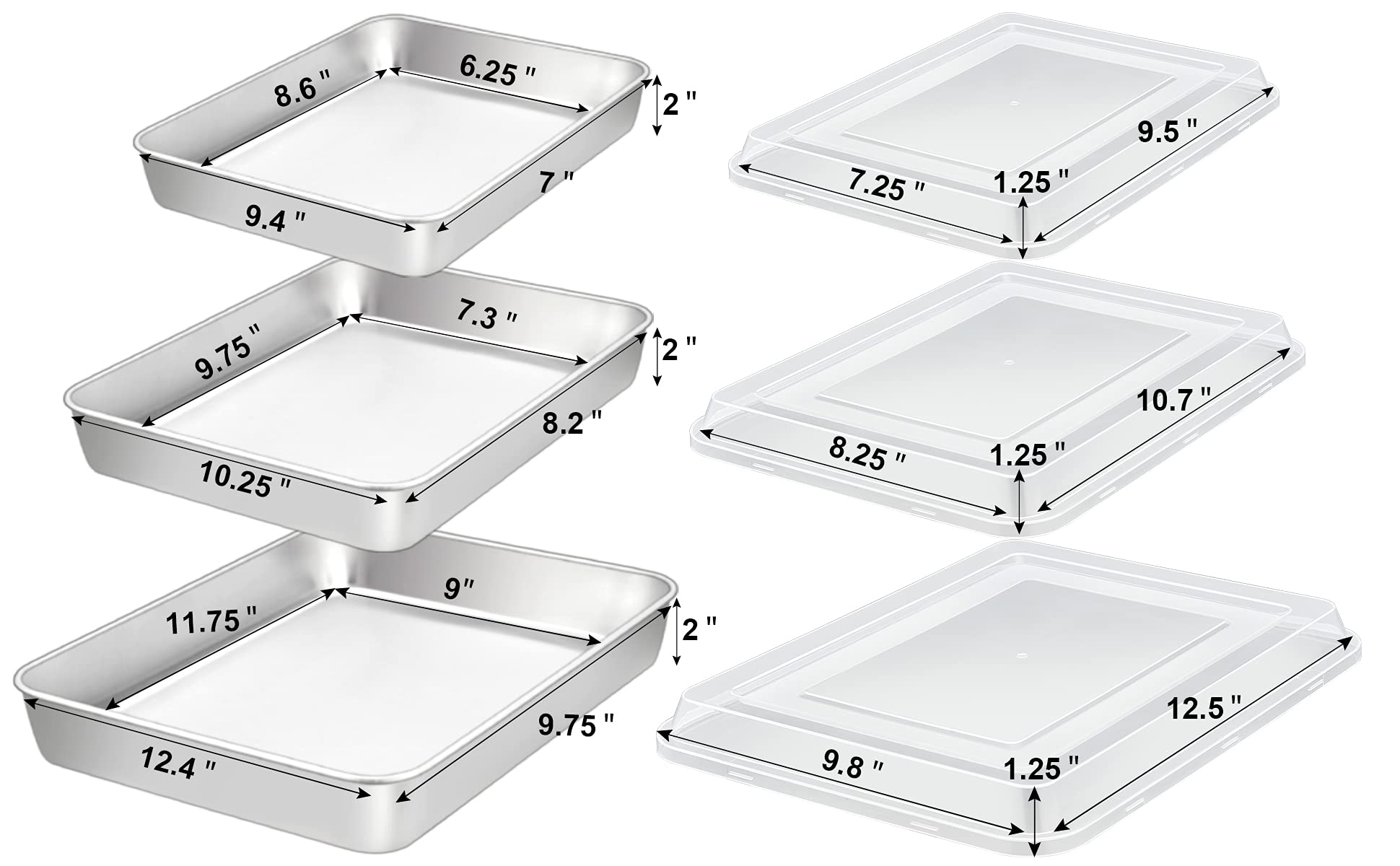 TeamFar Lasagna Pan(3 Pan & 3 Lids), 12⅖” & 10¼” & 9⅖” Cake Pan with Lids, Rectangular Baking Pan Stainless Steel Bakeware Set for Lasagna Cake Brownie, Healthy & Sturdy, Dishwasher Safe