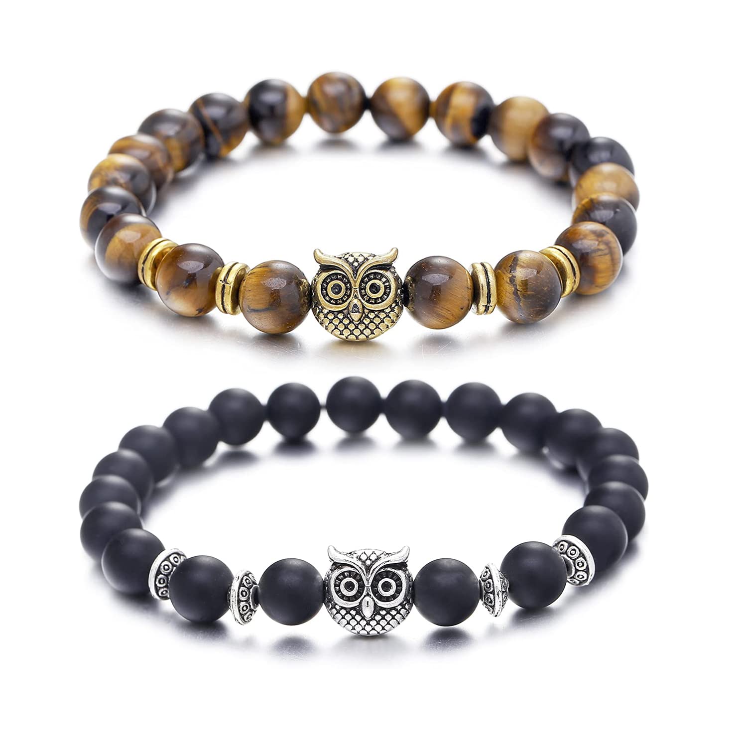 Softones Owl Gifts Owl Bracelets Healing Crystals Bracelet for Women Men Spiritual Energy Beaded Bracelet Set Gifts