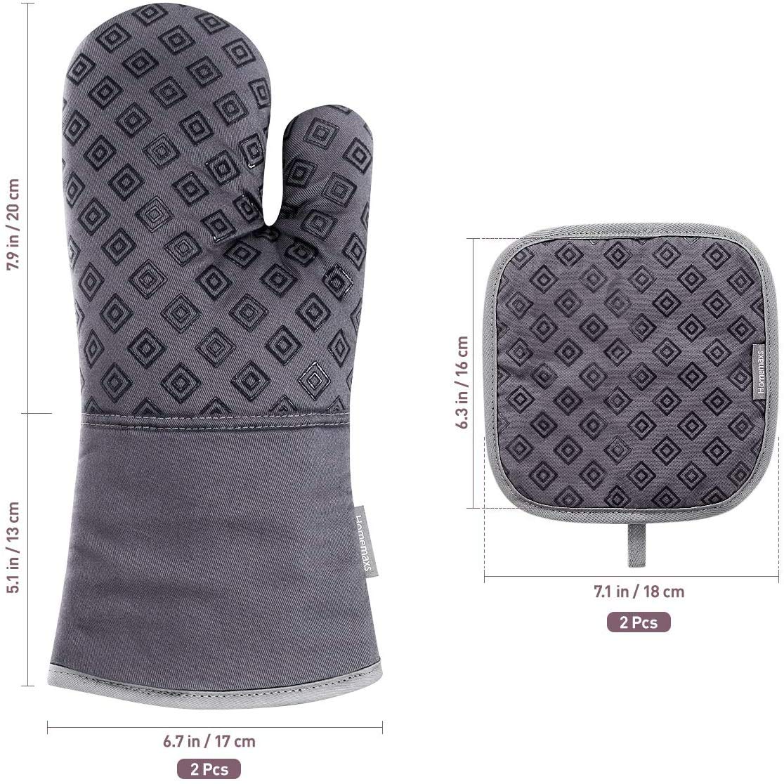 Oven Mitts and Pot Holders Kitchen: 500° Oven Gloves Silicone Ovenmitts Hotpads Set - Quilted Long Kitchen Mittens Potholders Washable Mits Hot Pads Flexibility for Baking
