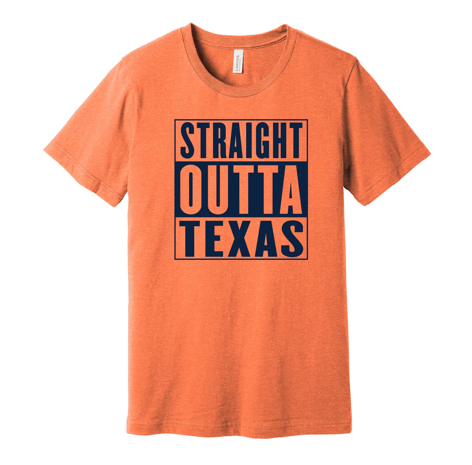 Straight Outta Texas - Represent The Lone Star State - Hip Hop Parody Shirt - Navy and Orange Version - Orange - Large