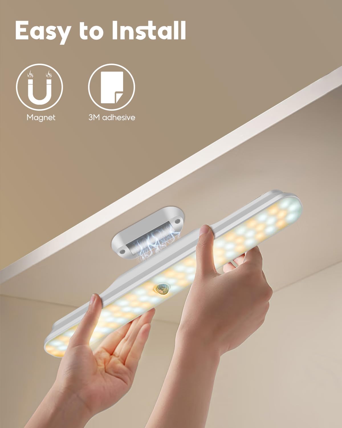 Rossetta Under Cabinet Lights, 78 LED Battery Operated Lights Closet Lights Motion Sensor Light Indoor, Wireless Rechargeable Night Light Under Cabinet Lighting for Kitchen Closet Stairs Hallway