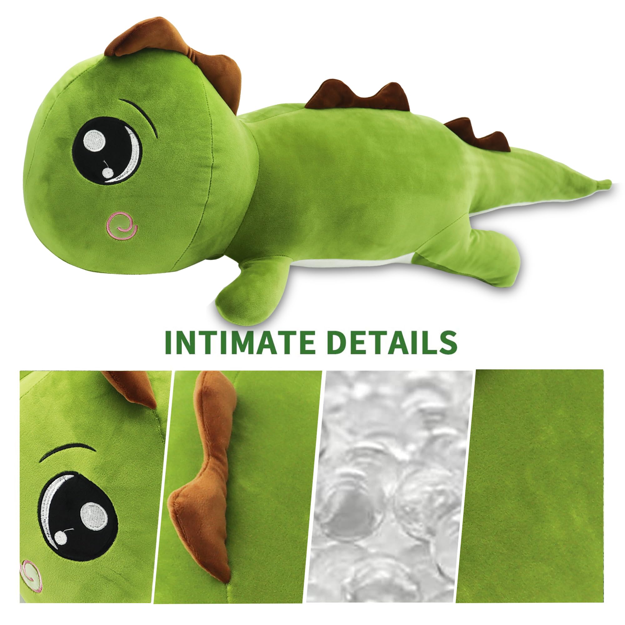 waypool 2LB Weighted Dinosaur Plush Weighted Stuffed Animals Cute Dinosaur Plushies Toys Dolls Throw Pillows for Christmas (Green, 23.6")