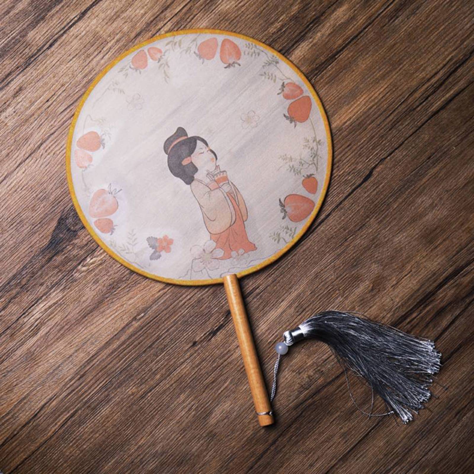 XELDEC Chinese Style Round Fan Simulation Silk Hand Fan Court Fan Dance Fan Hanfu Cheongsam Fan