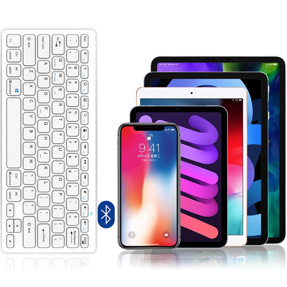 Wireless Bluetooth Keyboard for iPad 10.2(9th/8th/7th Gen)/ 9.7, iPad Air 5th/4th Generation, iPad Pro 11/12.9, iPad Mini, Samsung, Surface Pro, Xiaomi Pad, and More Bluetooth Enabled Devices-White