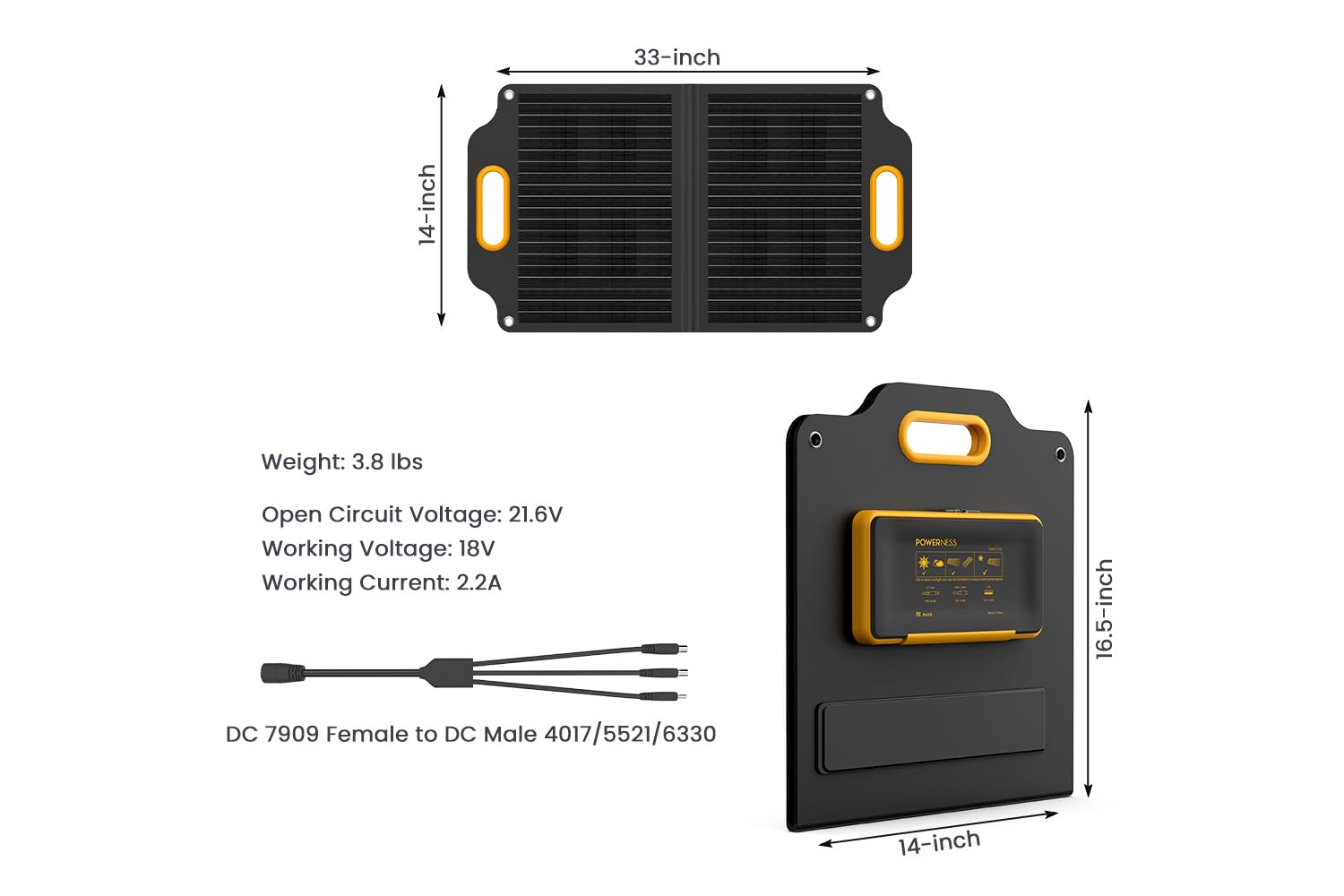 Powerness 40 Watt 18V Portable Solar Panel Solar Charger with LCD Digital Window, Foldable Solar Panel for Power Station, USB-C&USB-A Output for Phones, Ipad, Laptop, Hiking, RV, Camping, Outdoors