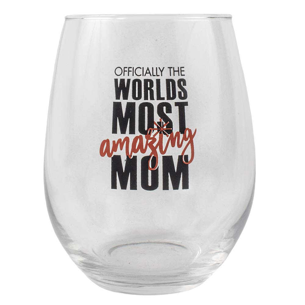 TWO TRINKETS Officially the Worlds Most Amazing Mom Stemless Wine Glass, 15 oz. Black & Orange