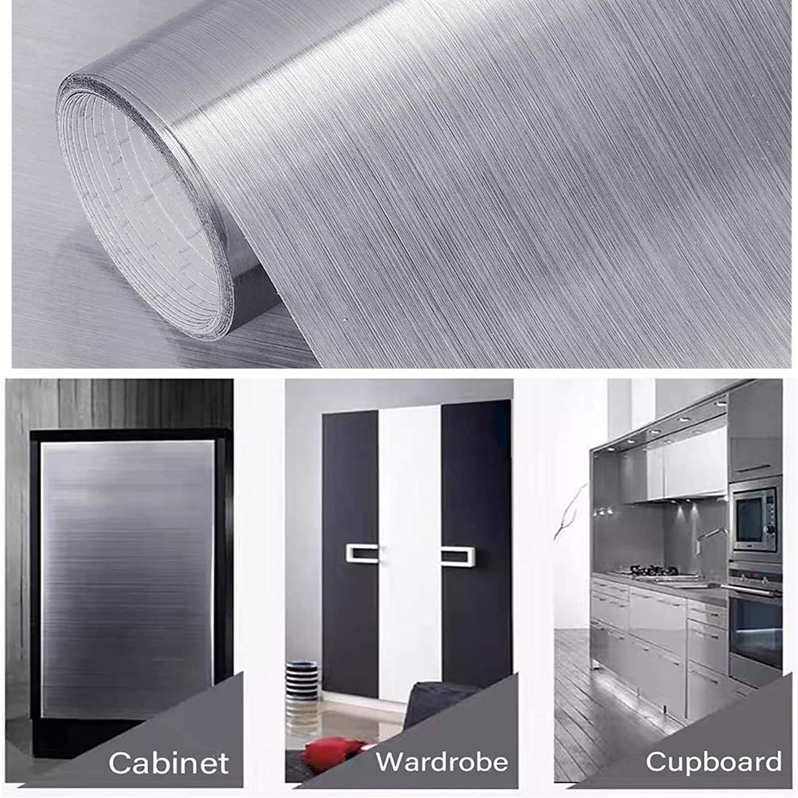Yancorp 16" X 120" Silver Contact Paper Stainless Steel Contact Paper Peel and Stick on Removable Countertop Self-Adhesive Kitchen Fridge Liner Covers (15.7"x120")