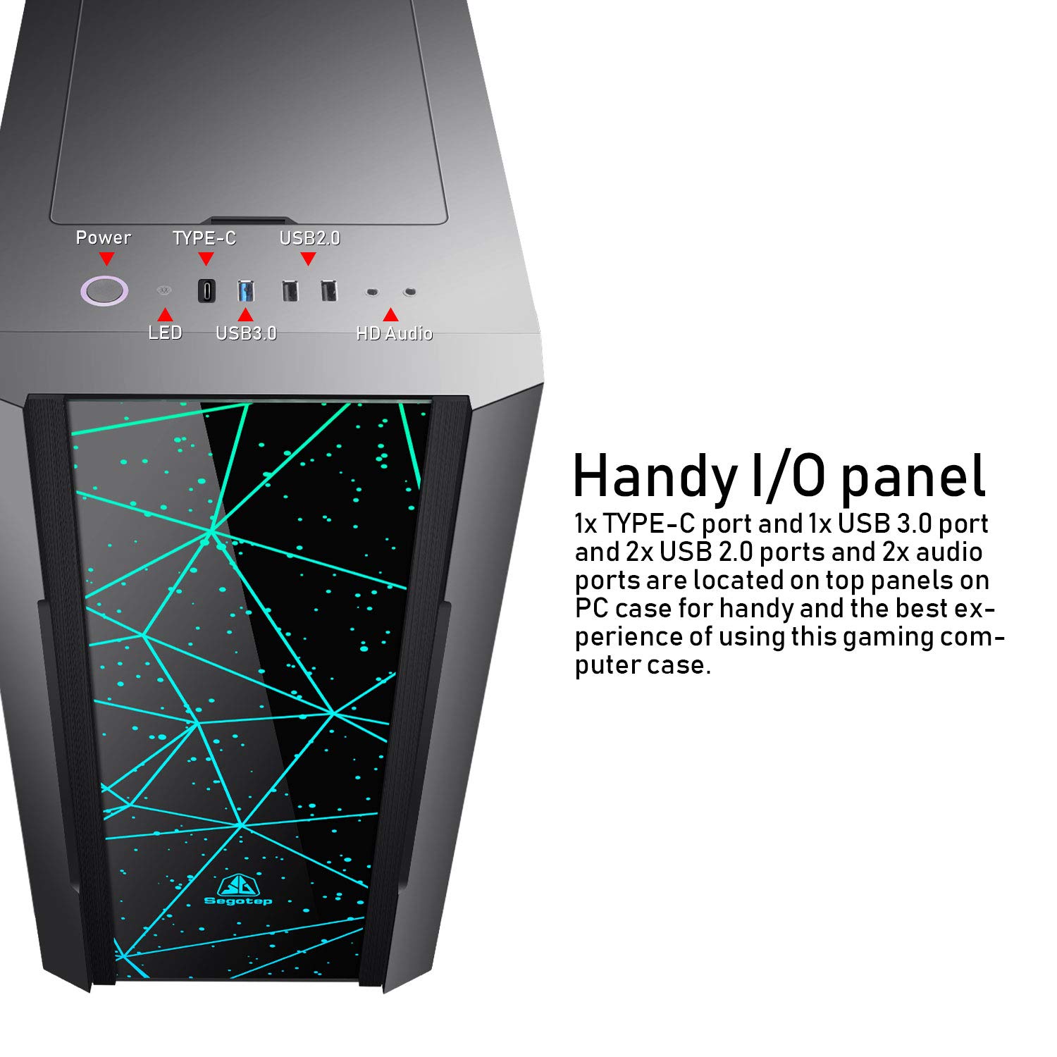 Segotep Phoenix ATX Black Mid Tower PC Gaming Computer Case USB 3.0 Type-C Ports/Graphics Card Vertical Mounting with Tempered Glass & RGB Front Panel (PC Case ONLY)