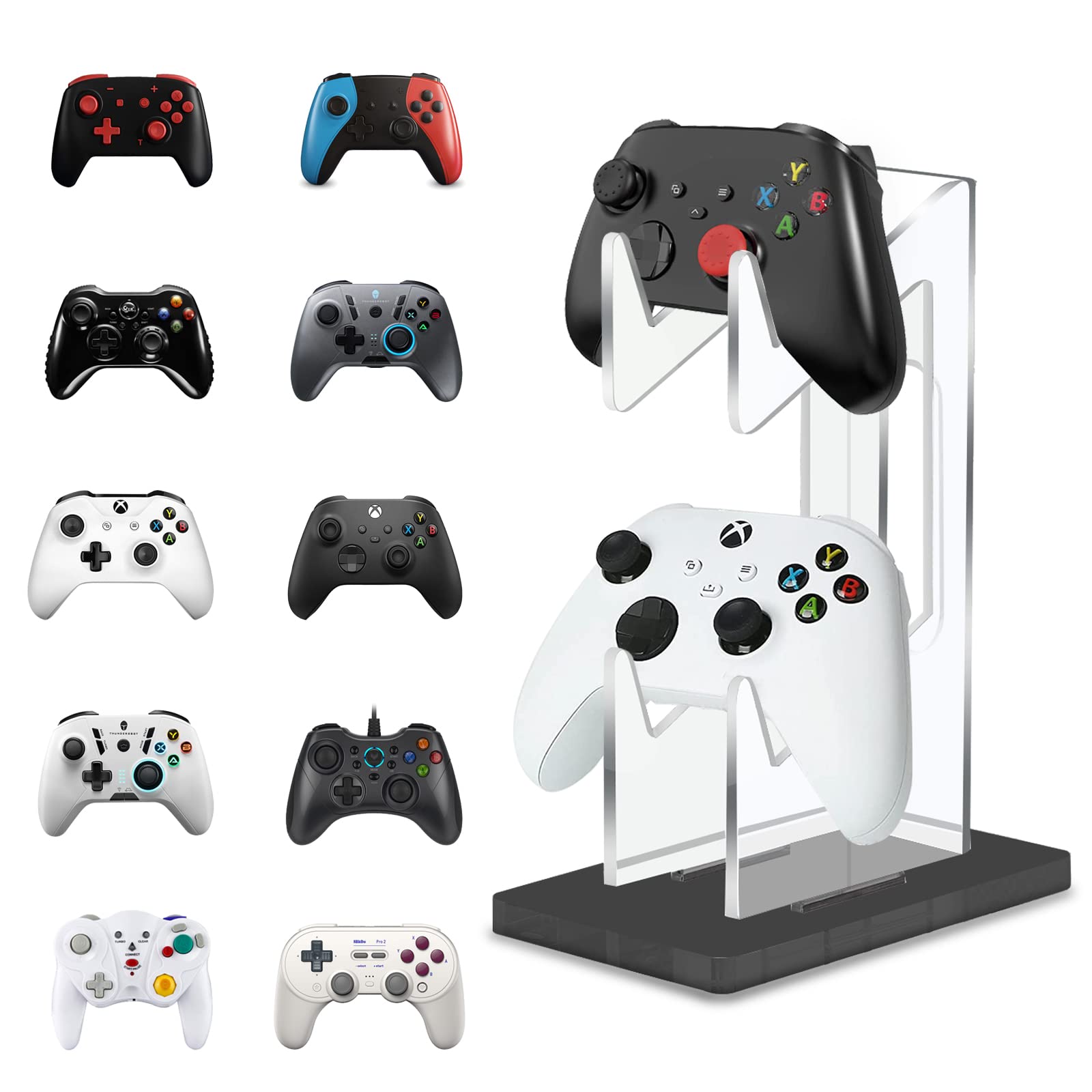 Universal Dual Controller Holder for Desk, Controller Stand Holder Controller Organizer Headset Headphone Holder Compatible with PS4 PS5 Xbox Series X/S Xbox ONE Nintendo Switch Game Accessories