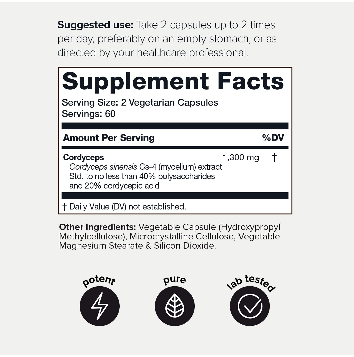 Toniiq 20% Cordycepic Acid Cordyceps Sinensis Capsules - 1300 mg CS-4 Strain - 40% Polysaccharides - Highly Concentrated and Bioavailable - 120 Veggie Capsules