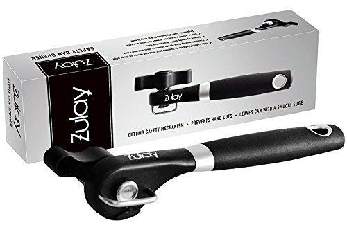 Zulay Smooth Edge Can Opener With Stainless Steel Blades - Ergonomic Grip Soft Edge Manual Can Opener - Smooth To Operate Hand Can Opener With Large Turn Knob - No Sharp Edges or Cuts