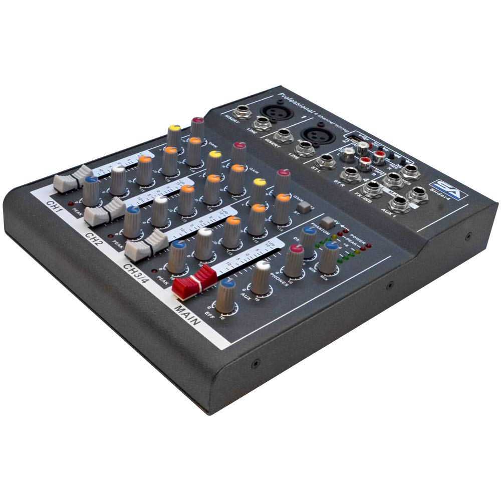 Seismic Audio - Slider4-BT- 4 Channel PA DJ Mixer Console with USB and Bluetooth Streaming