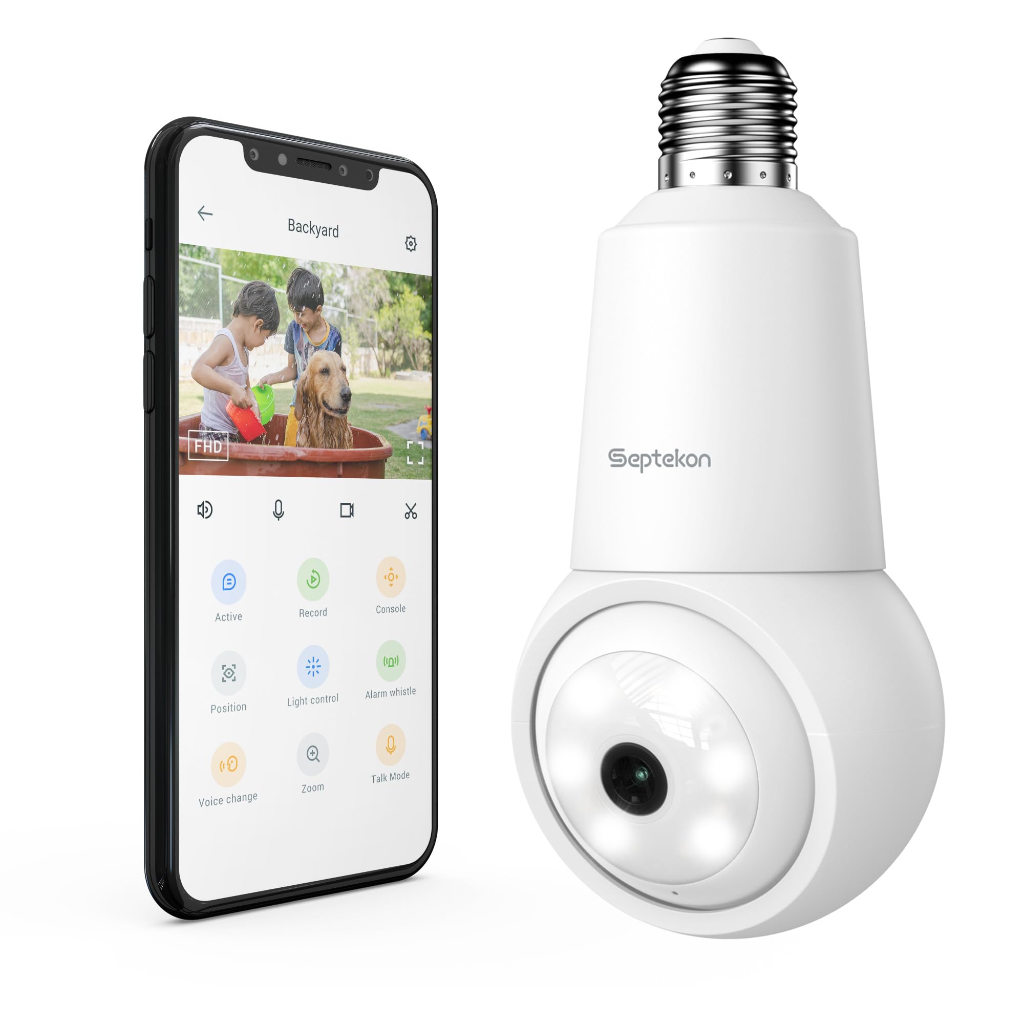 Septekon 2K 4MP Light Bulb Camera, 360°Waterproof Lightbulb Security Camera, 2.4GHz WiFi Light Socket Camera Outdoor Indoor, Color Night Vision, Motion Detection Alarm, Two-Way Audio - D40