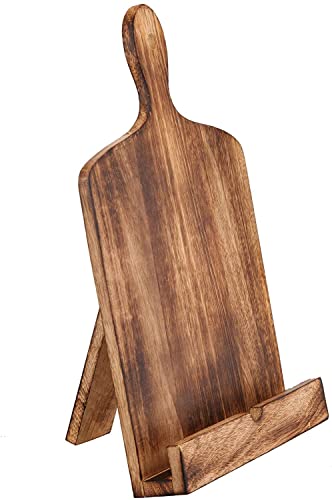 Valentines Day Gifts Wooden Cookbook Stand Recipie Book Holder for Cooking Cook Book Stand Chopping Board Style Foldable Easel for Kitchen Ipad Tablet (Brown)