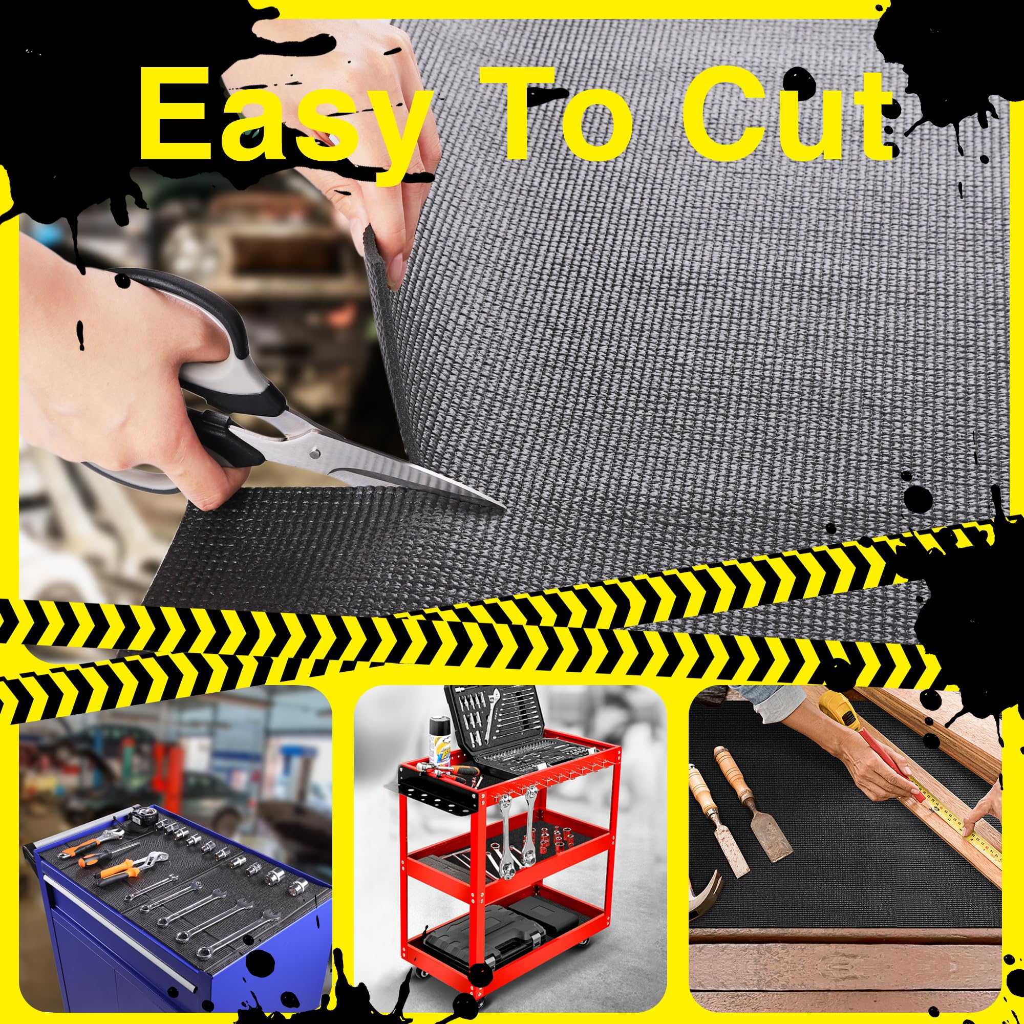 PABUSIOR Tool Box Drawer Liner - 5mm Thick, 15.4 in Wide x 98 in, Double-Sided Non-Slip Toolbox Drawer Mat, Strong Grip Easy to Cut Garage Shelves, (Black)