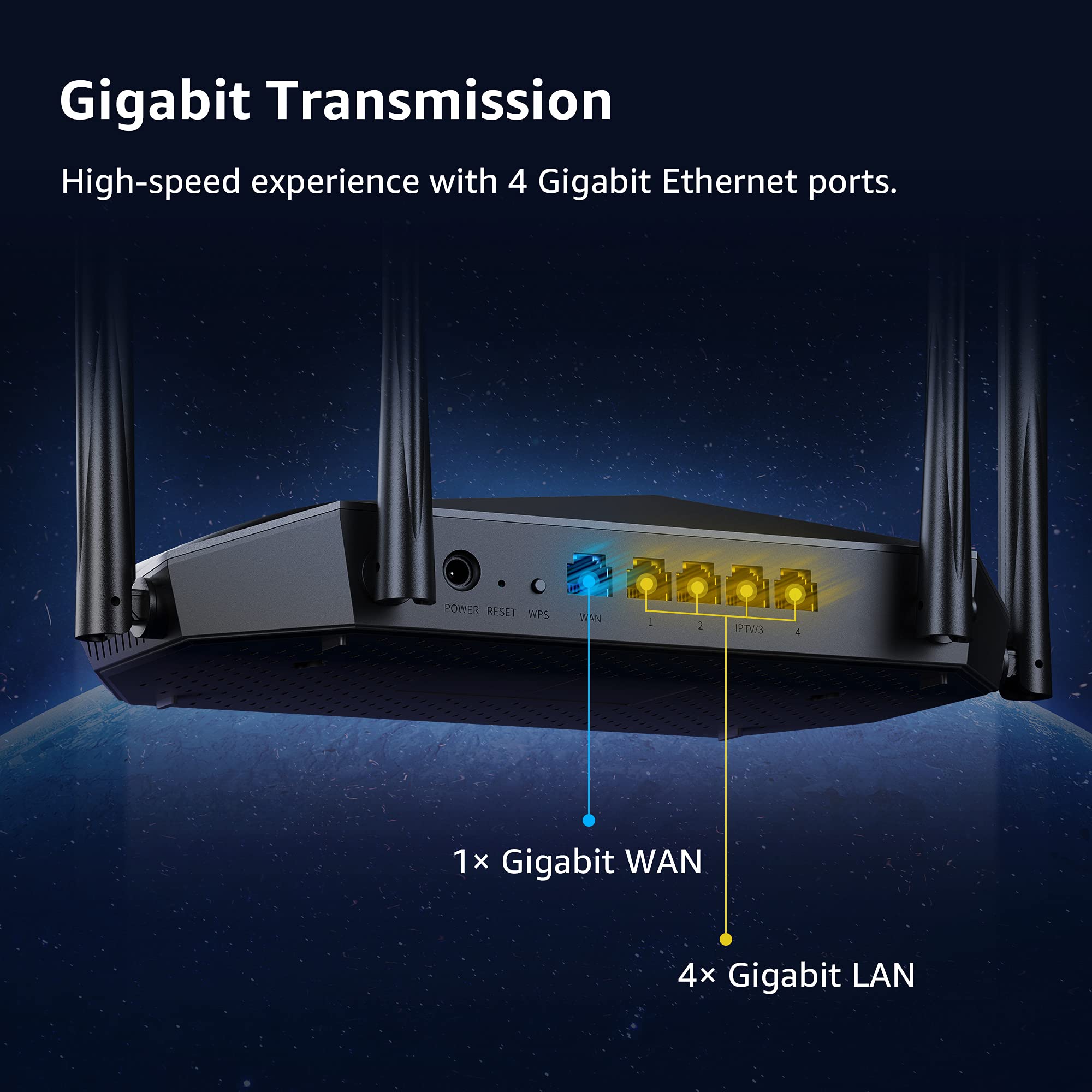 Speedefy WiFi 6 Router, AX1800 Smart WiFi Router, 4-Stream Dual Band Wireless Router for Home Internet & Gaming, 1.5GHz Quad-Core CPU, MU-MIMO, OFDMA, Parental Control, VPN, IPv6 (Model KX450)