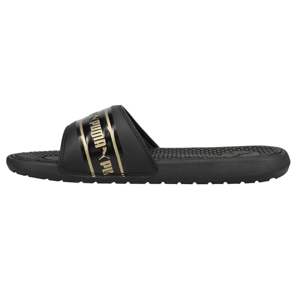 Puma - Womens Cool Cat Stripe Repeat Sandals, Size: 8 M US, Color: Puma Black/Puma Team Gold