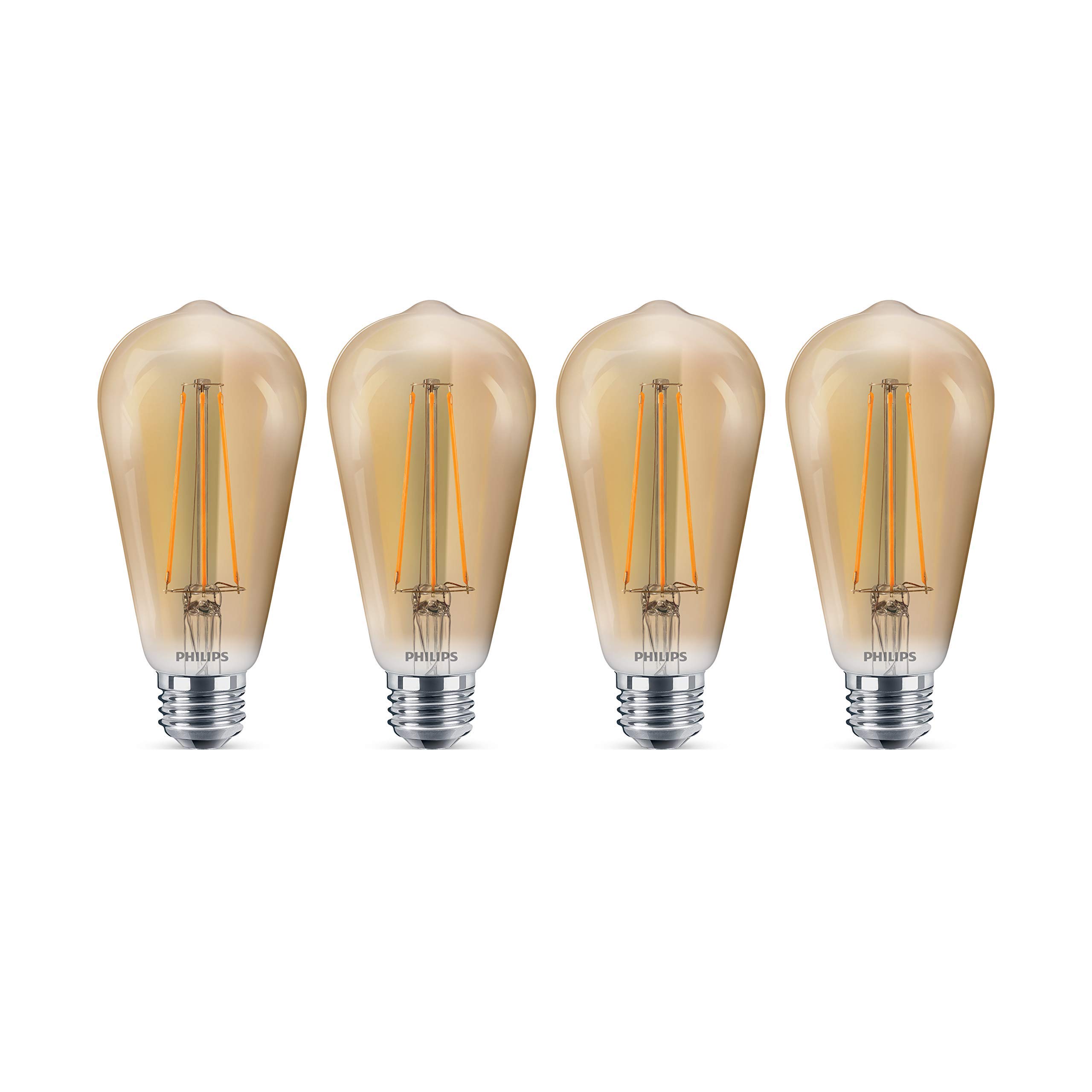 Philips 537571 LED Dimmable ST19 Vintage Bulb, 350 lm., 2000-Kelvin, 5 (40W Equivalent), E26 Medium Screw Base, Amber Light, 4 Pack, Title 20 Compliant, 4 Piece, White (Pack of 4)