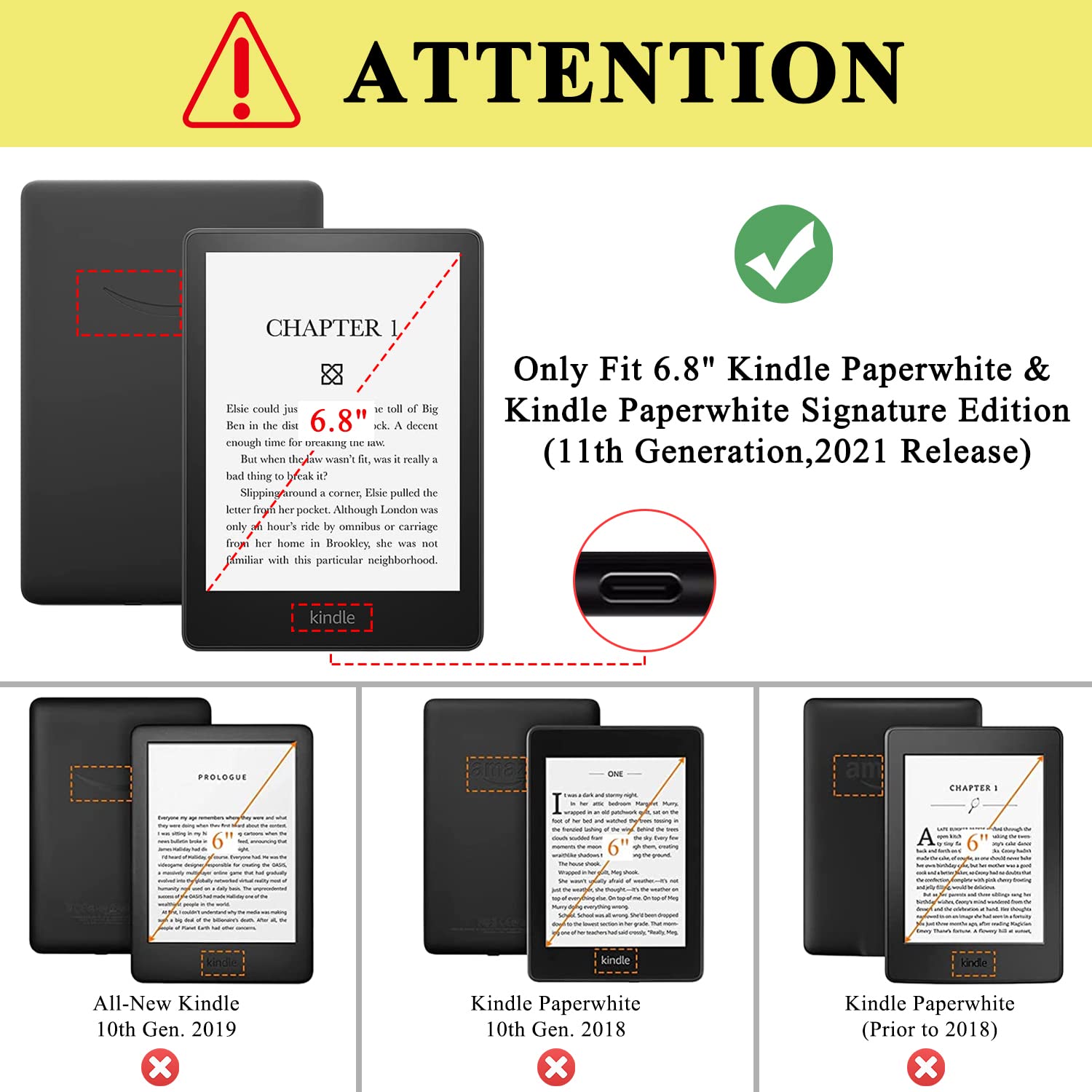 Soke Case for All-New Kindle Paperwhite,(Only Fit 11th Generation-2021 Release),Premium Slim Folio Cover with Auto Wake/Sleep for Kindle Paperwhite & Signature Edition 6.8" E-Reader,Black