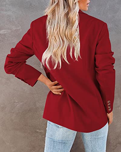 Newffr Womens Casual Blazer Jackets - Open Front Long Sleeve Lapel Collar Work Office Jackets Blazer Summer Outwear Red