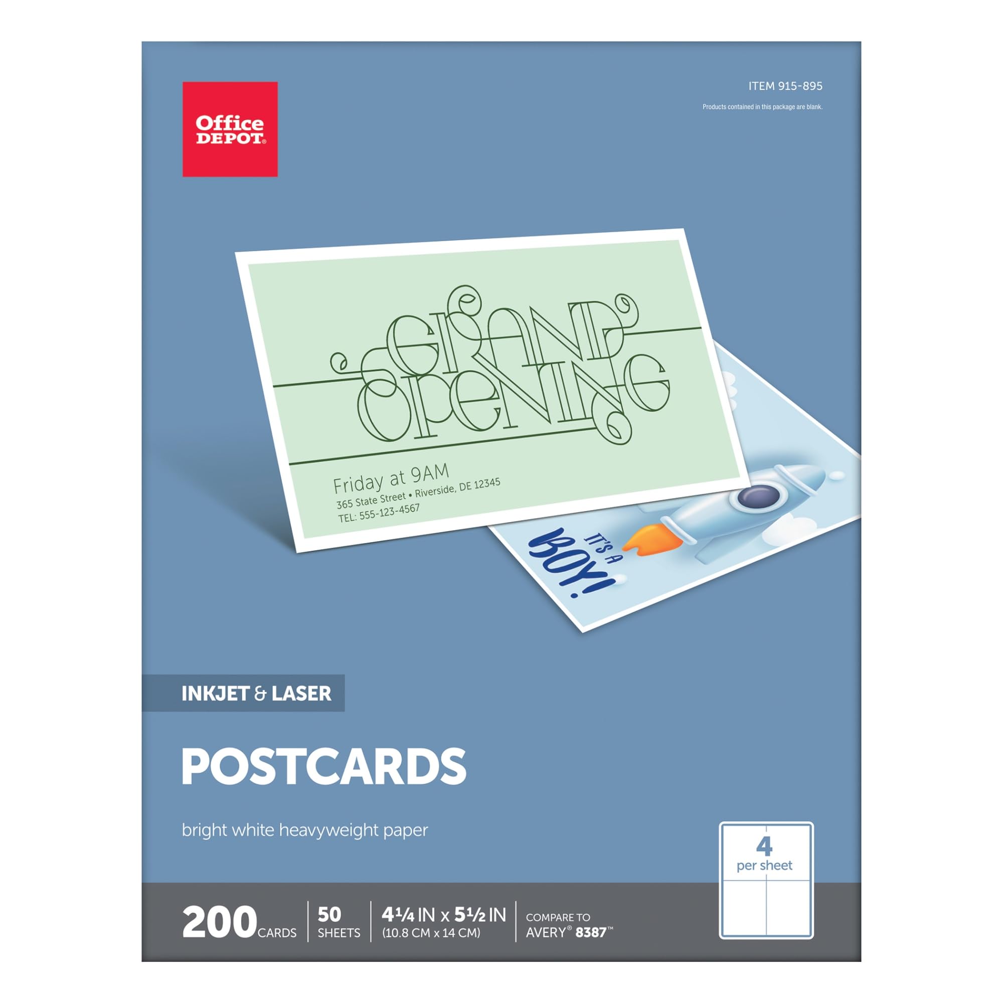 Office Depot® Brand Inkjet/Laser Post Cards, 4 1/4" x 5 1/2", Bright White, Pack of 200