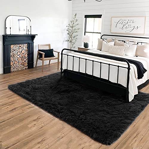 PAGISOFE Soft Rugs for Kids, Fuzzy Nursery Decor, 4x5.3 Feet, Black