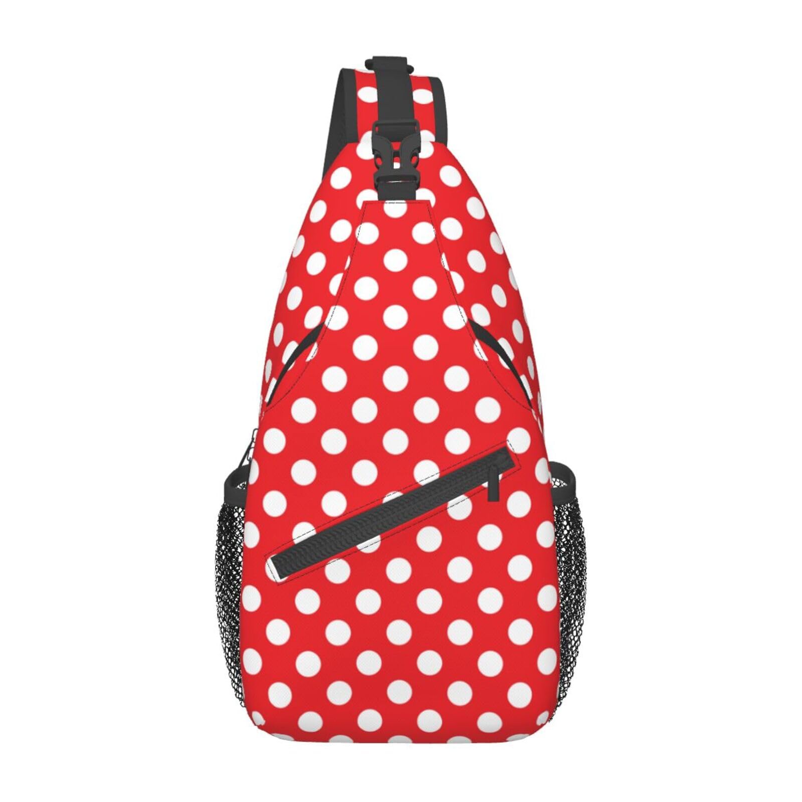 Red White Polka Dot Sling Bag Crossbody Travel Hiking Backpack Daypack for Women Men Unisex,Shoulder Chest Bags Cycling Gym