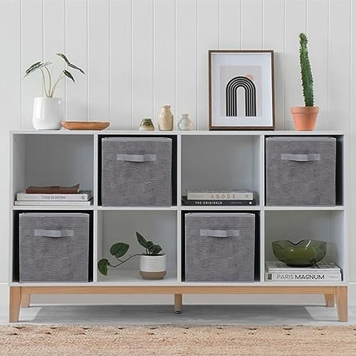 PowerKing Collapsible Storage Cubes with Handles, Fabric Foldable Bins for Closet Shelves, Durable Organization Storage Bins, 10.5'' x 11'' x 10.5'' (2Pack, Grey Stripes),(809-P2)