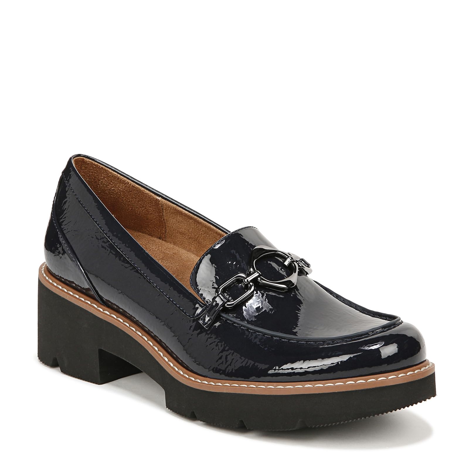 Naturalizer Womens Cabaret-O Ornament Heeled Loafer Navy Blue Patent 7.5 M