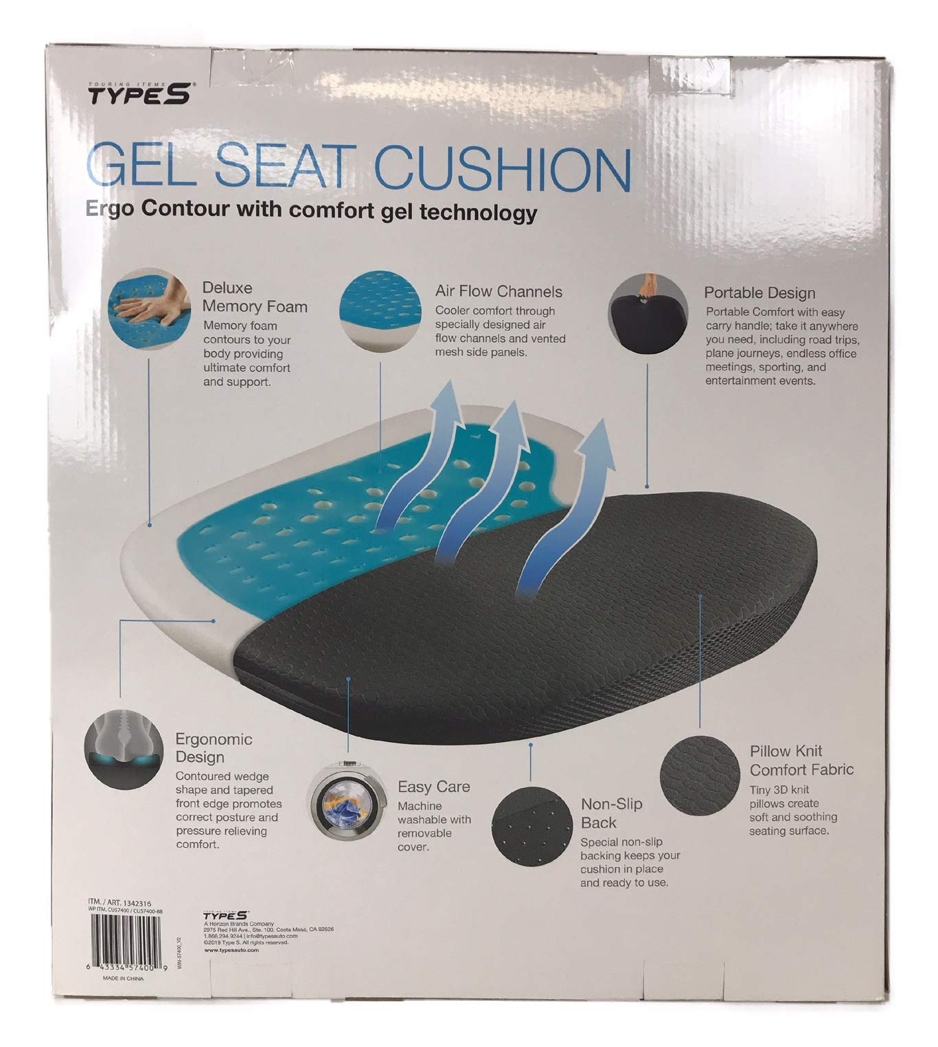 TypeS Deluxe Ergonomic Support Gel and Memory Foam Seat Cushion with Cover